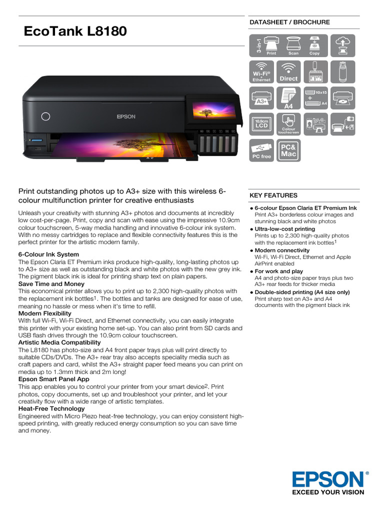 Epson EcoTank L8180 Printer Overview | PDF | Printer (Computing ...