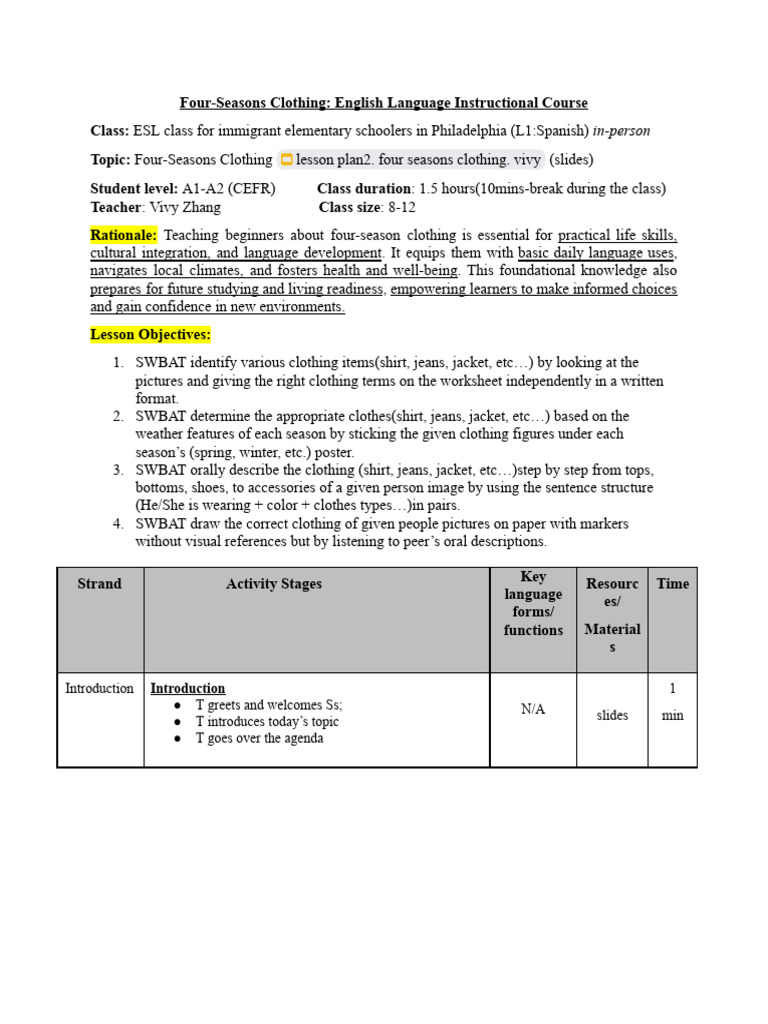 8215 Lessonplan 2 | PDF | Clothing | English As A Second Or Foreign ...