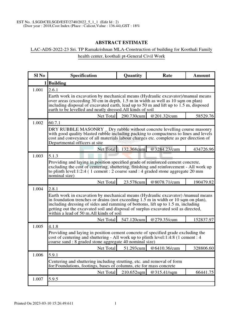 Abstract Estimate-Family Health Center | PDF | Concrete | Building
