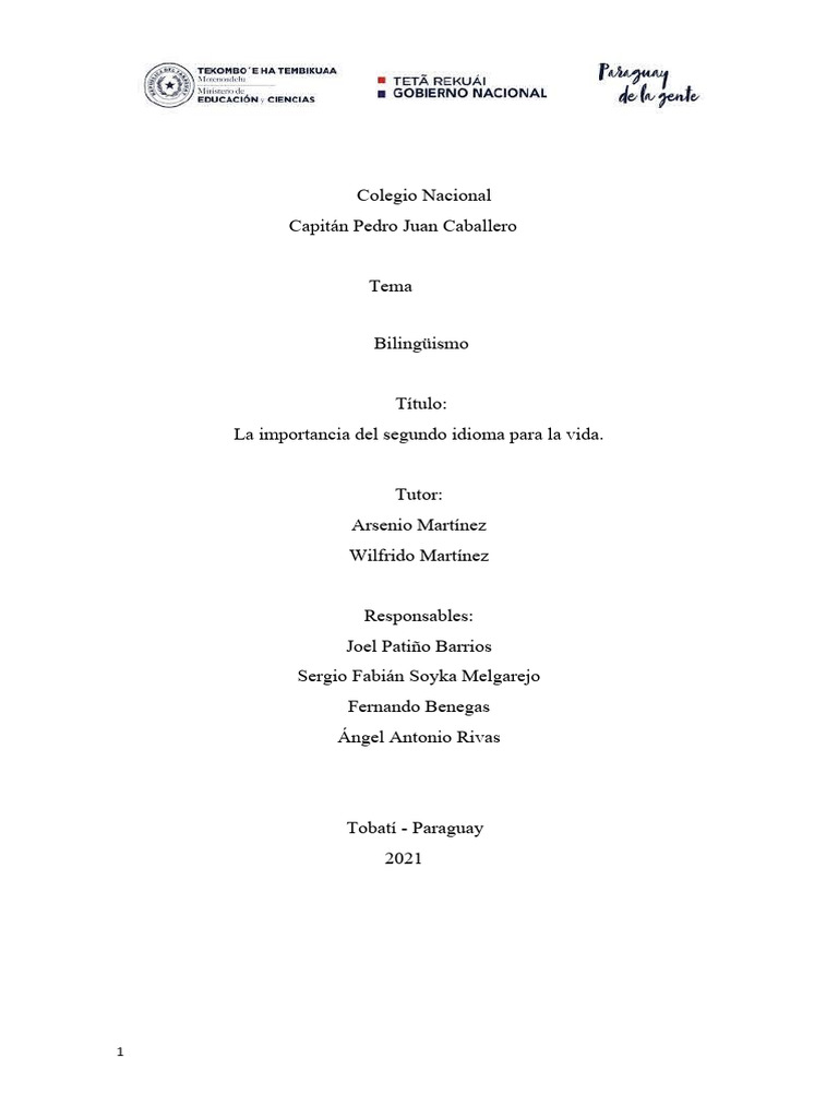 Proyecto Bilinguismo | PDF | Multilingüismo | Segundo lenguaje