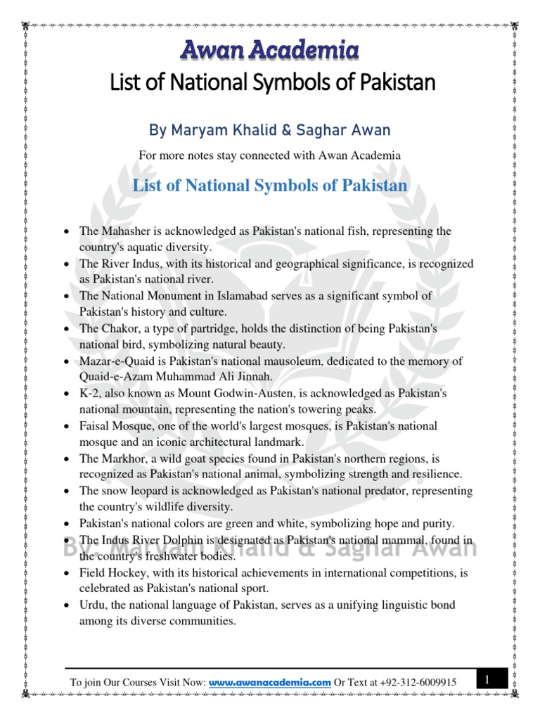 List of National Symbols of Pakistan | PDF | Pakistan