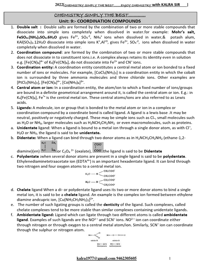 Coordination Compounds 2022 (1) | PDF | Coordination Complex | Ligand