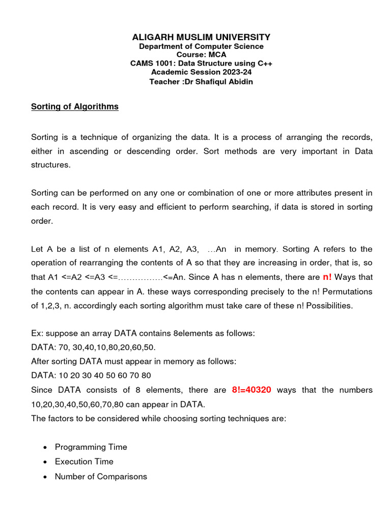 Sorting Updated 31 Oct 2023 | PDF | Algorithms And Data Structures | Computer Programming