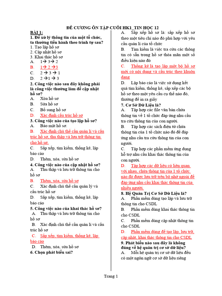 Tin Hoc 12 Cuoi HK1 | PDF