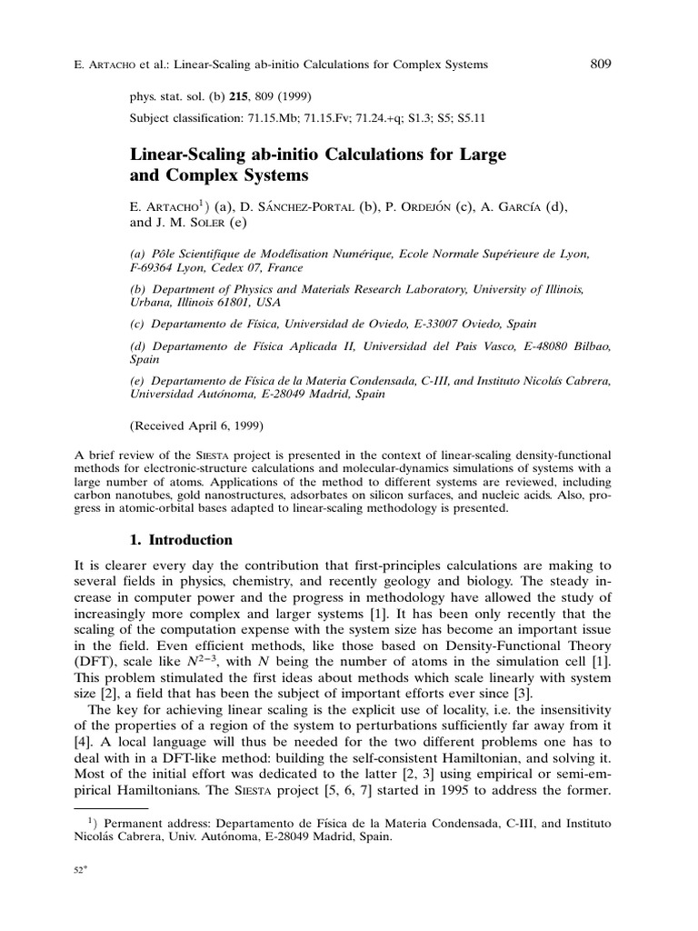 Linear Scaling Ab Initio Calculations For Large And Complex Systems Pdf Atomic Orbital