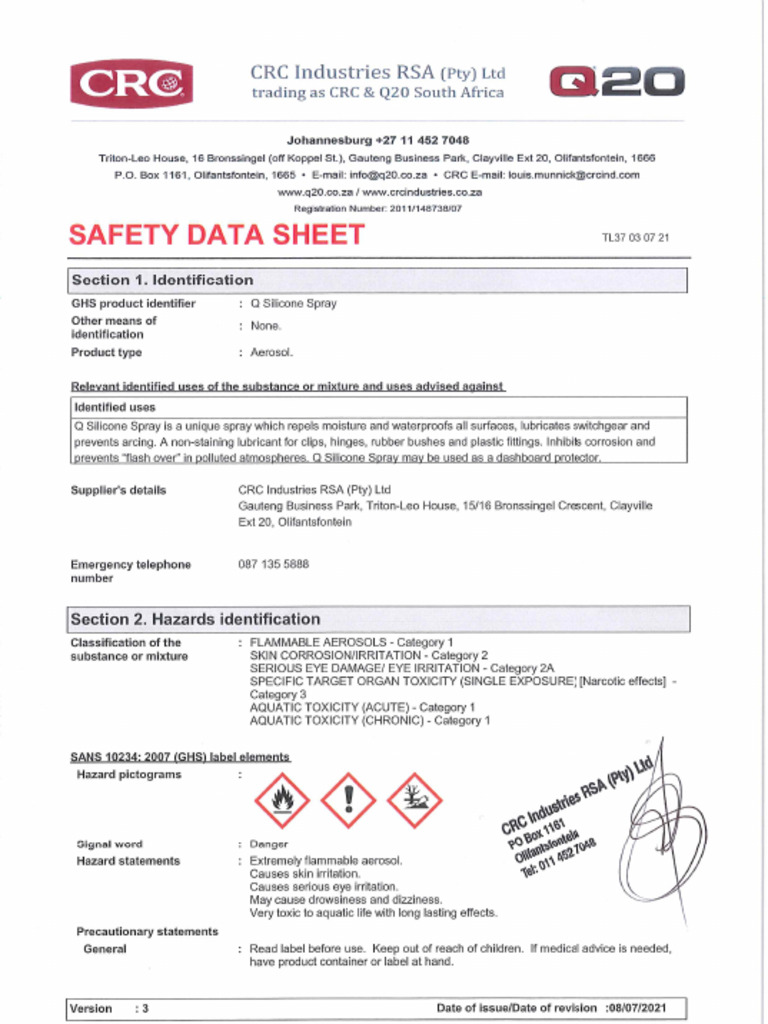 SDS Q8 Silicone Spray | PDF