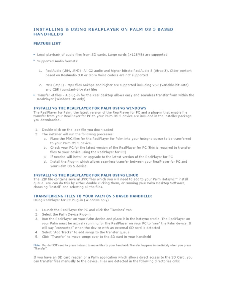 Installing & Using Realplayer On Palm Os 5 Based Handhelds: Feature ...