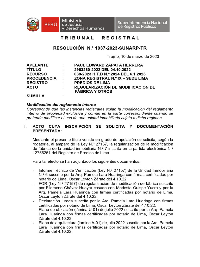 Uso Modif RI 1037-2023-SUNARP-TR | PDF | Propiedad | Condominio