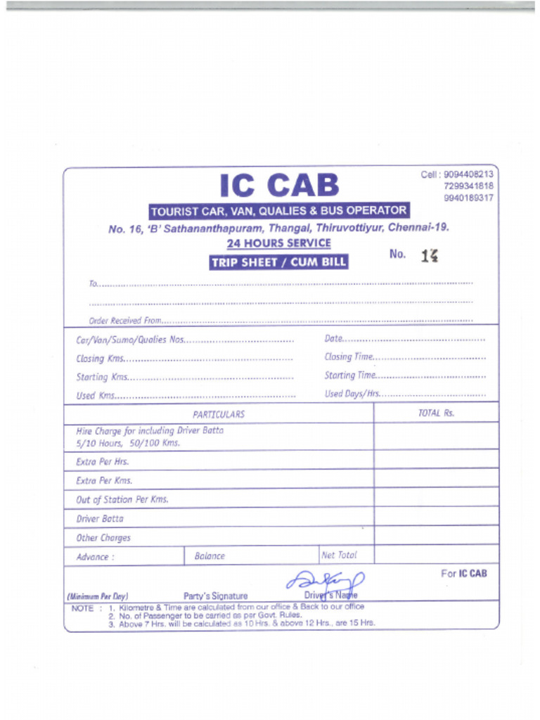 Cab Bill | PDF