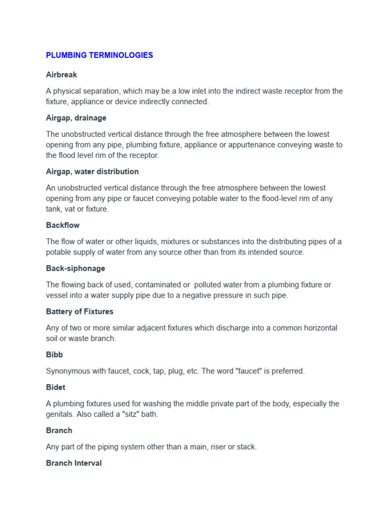 Plumbing Terminologies | PDF | Plumbing | Storm Drain