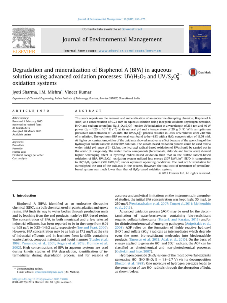 2015 Sharma Jyoti Et Al (Paper Based On BPA SPS AND H2O2 | Download ...