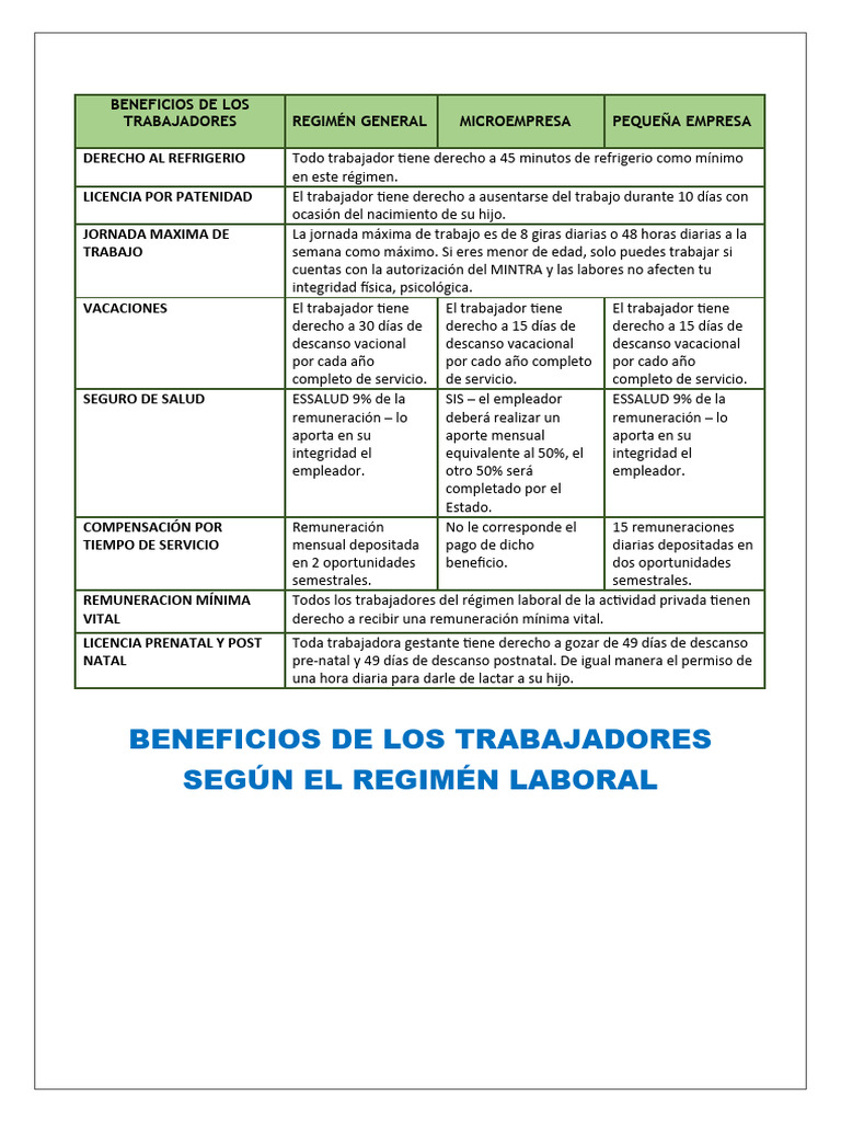 BENEFICIOS DE LOS TRABAJADORES | PDF | Salario | Derecho laboral