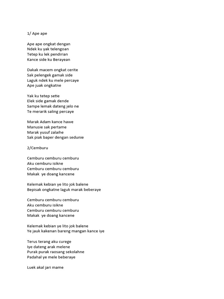 Lirik Lagu PMR 2 | PDF