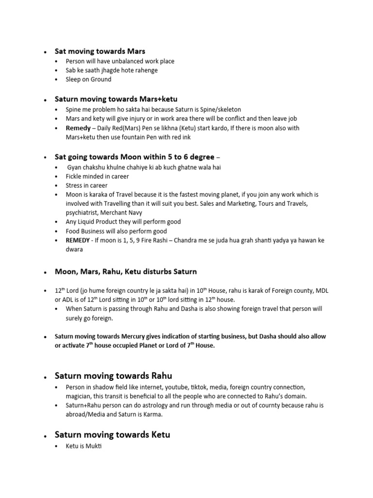Saturn Transit On Different Rashi and Planet | PDF | Planets In ...