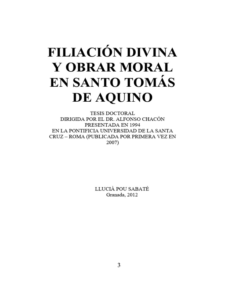 Filiación Divina en Santo Tomás | PDF | Tomás de Aquino | Gracia divina