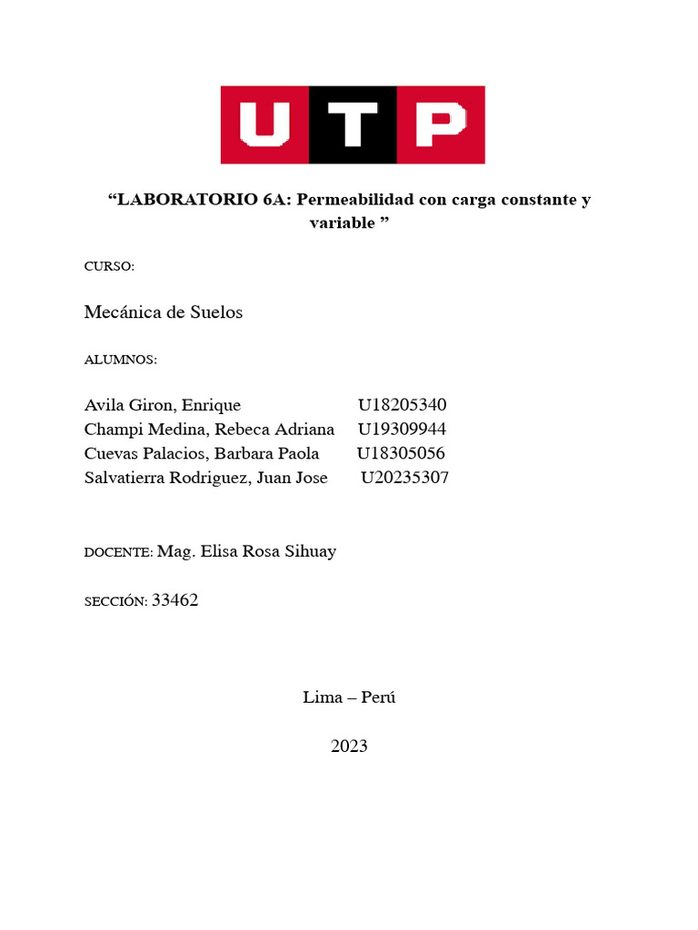 LABORATORIO 06 - Permeabilidad Carga Constante y Variable | PDF