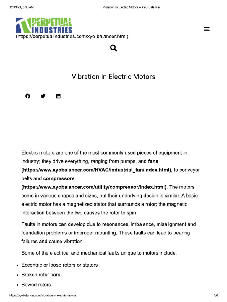 Vibration in Electric Motors - XYO Balancer | PDF