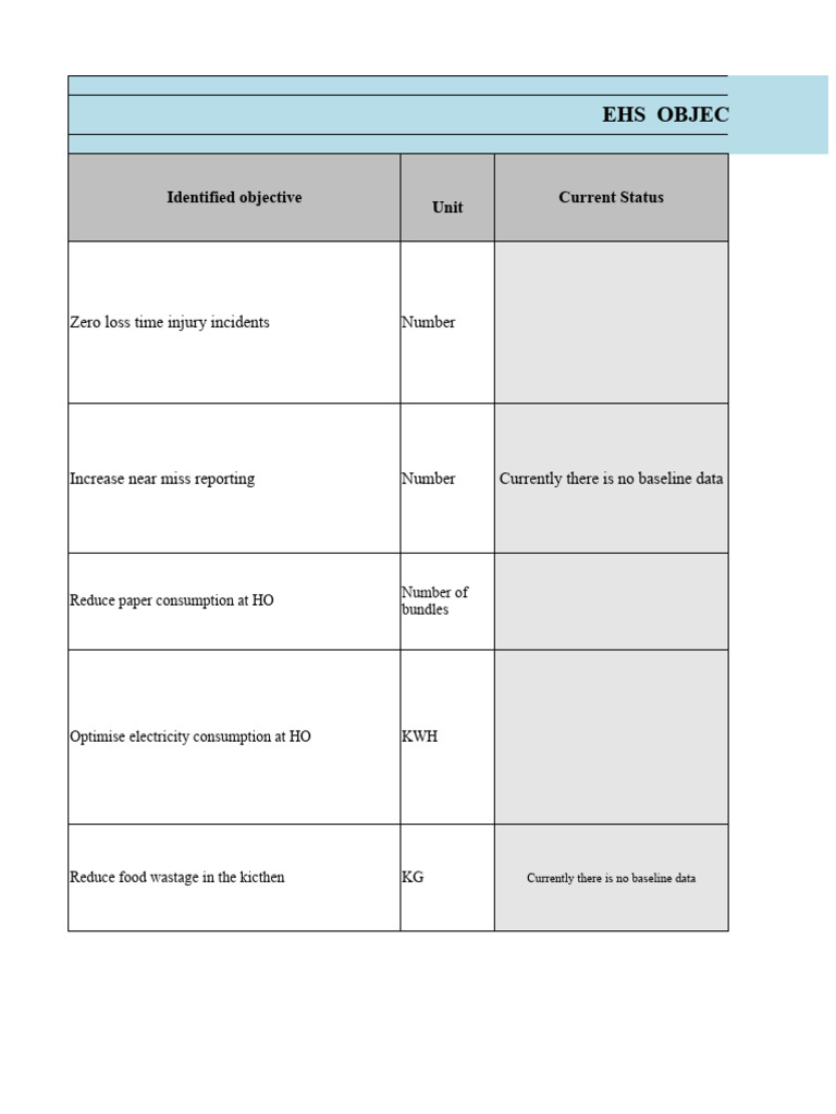 EHS OBJECTIVES -HO Functions | PDF