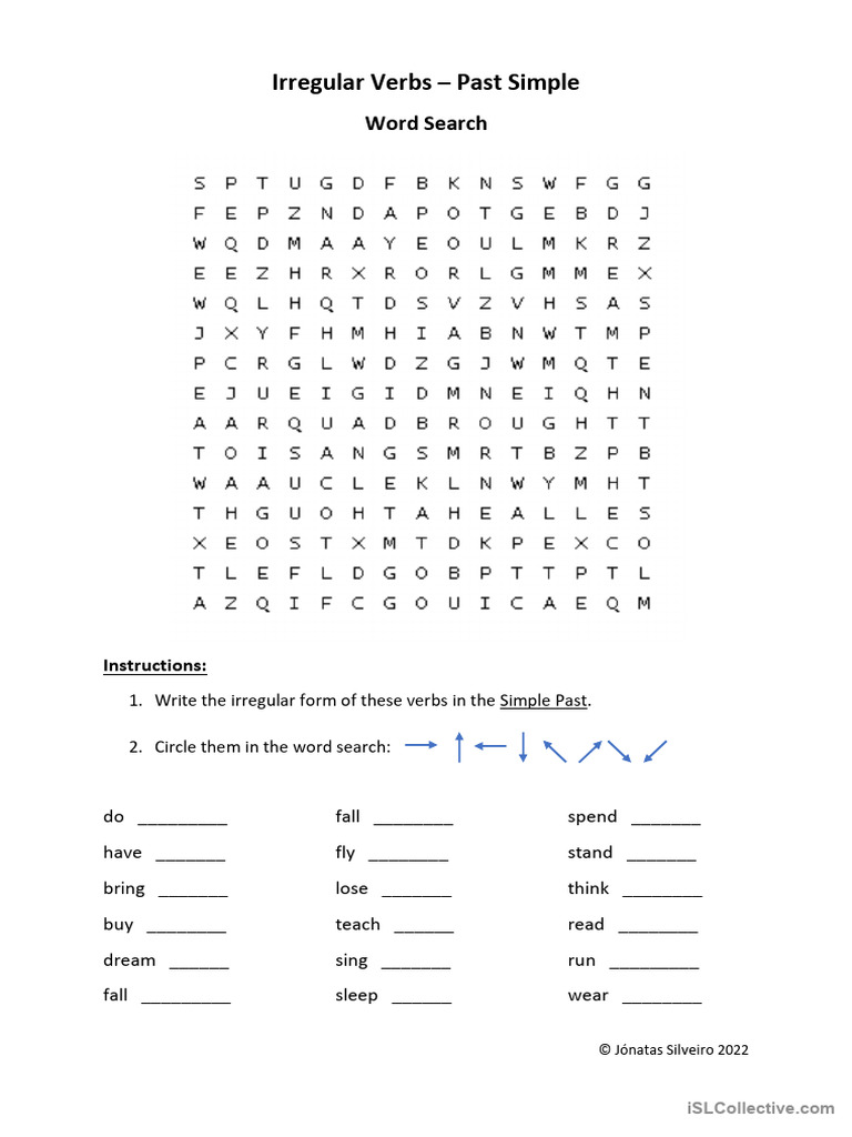 Wordsearch - Irregular Verbs - Past Simple | PDF