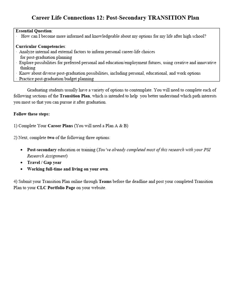 CLC 12 - Transition Plan - Updated For 2023 - 2024 | PDF | Data ...