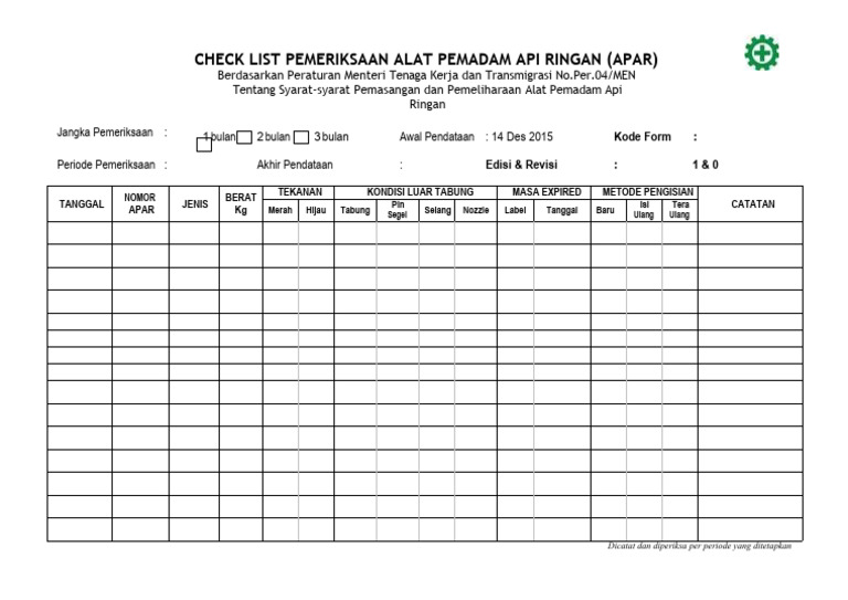 Form Checklist Pemeriksaan Apar | PDF