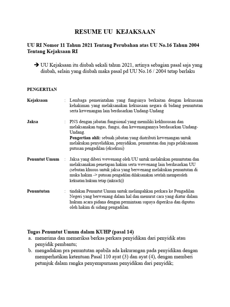 Resume 1 UU Kejaksaan | PDF | Hukum