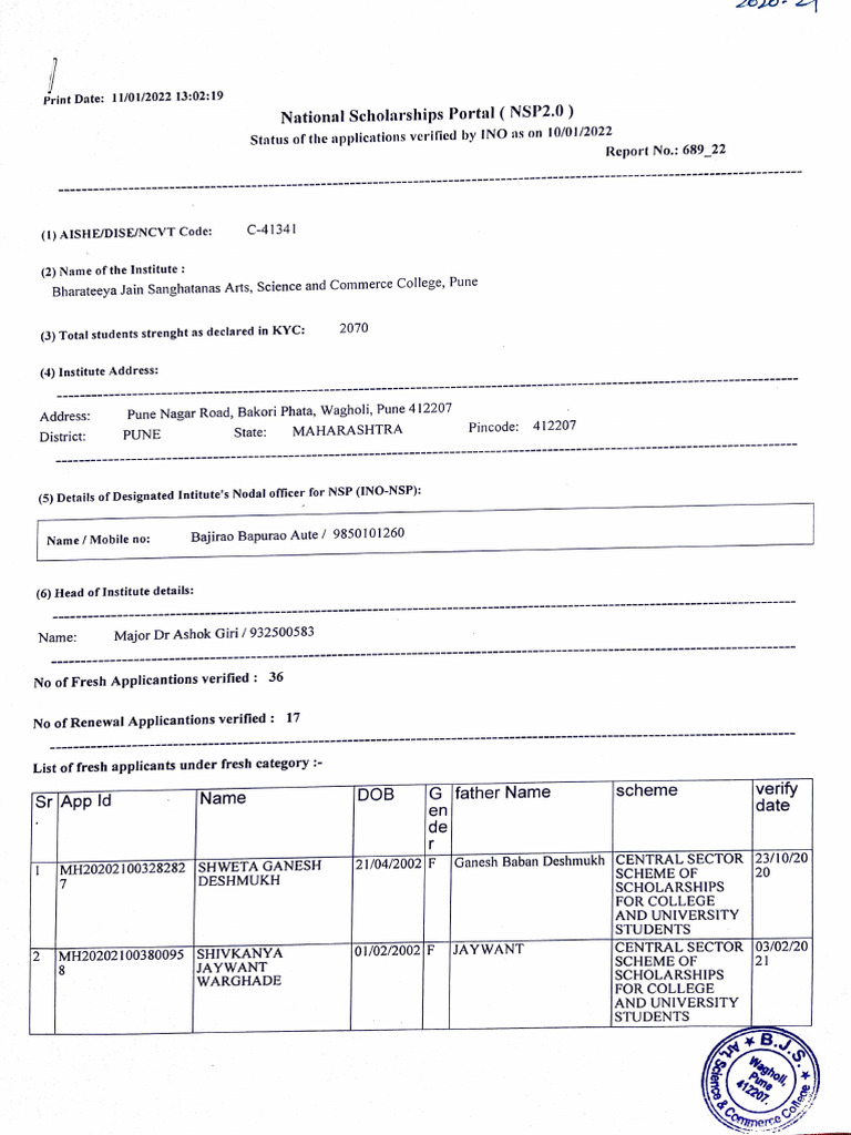 NSP 2.0 Application Status Report | PDF