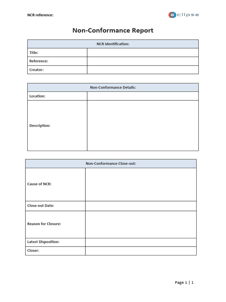 Non Conformance Report Template Simple | PDF | Law