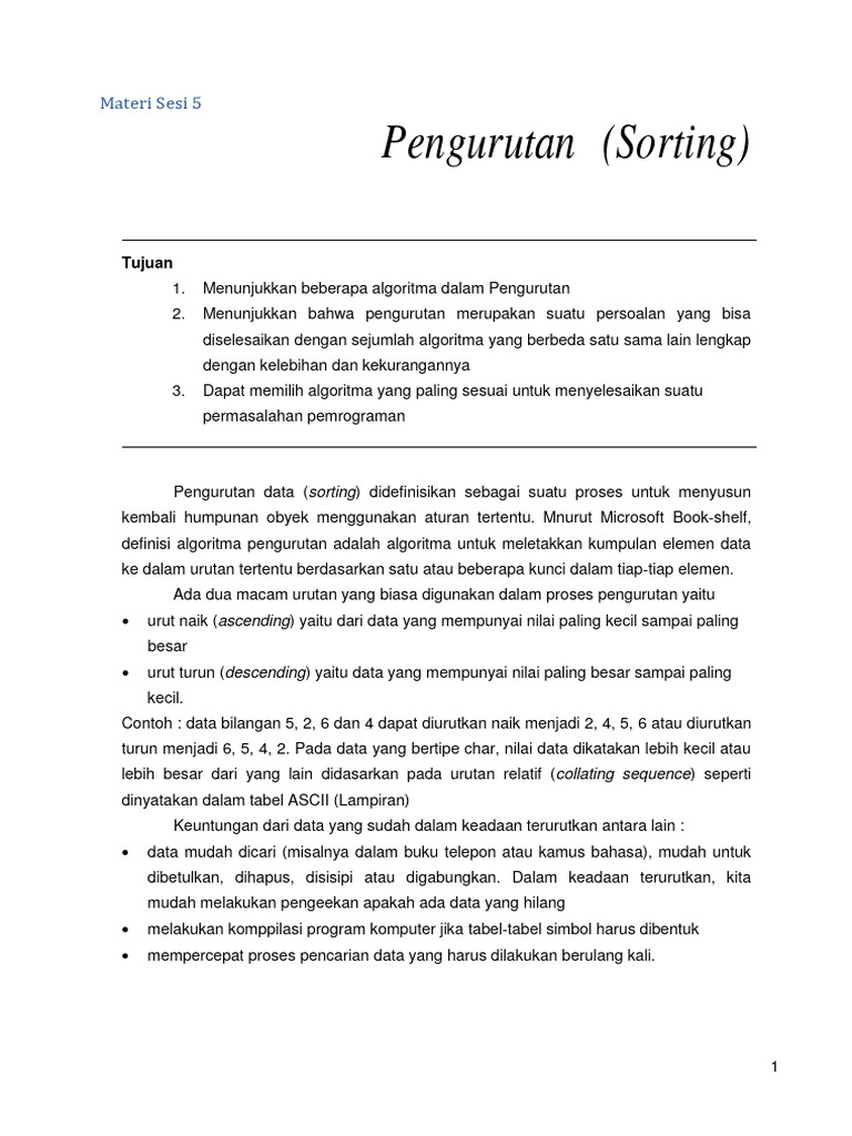 Modul 2 Perkuliahan Sesi 5 Sorting | PDF