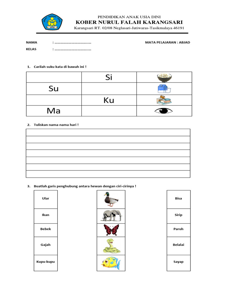 soal ulangan PAUD | PDF