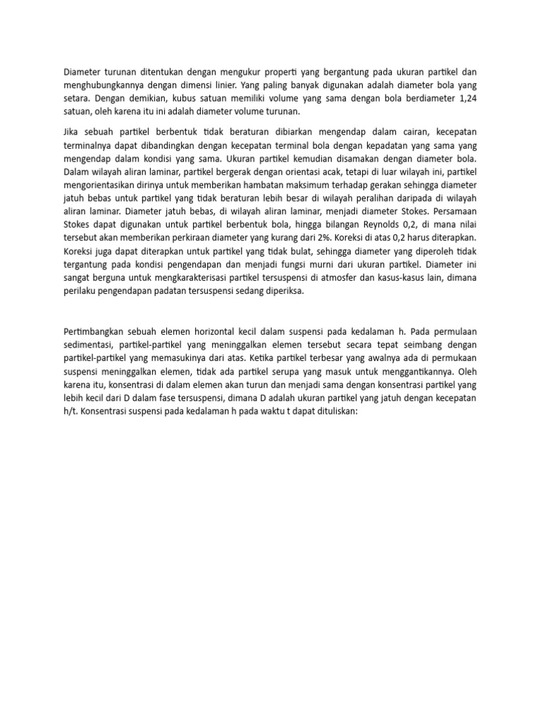 Diameter Partikel dan Sedimentasi Cairan | PDF