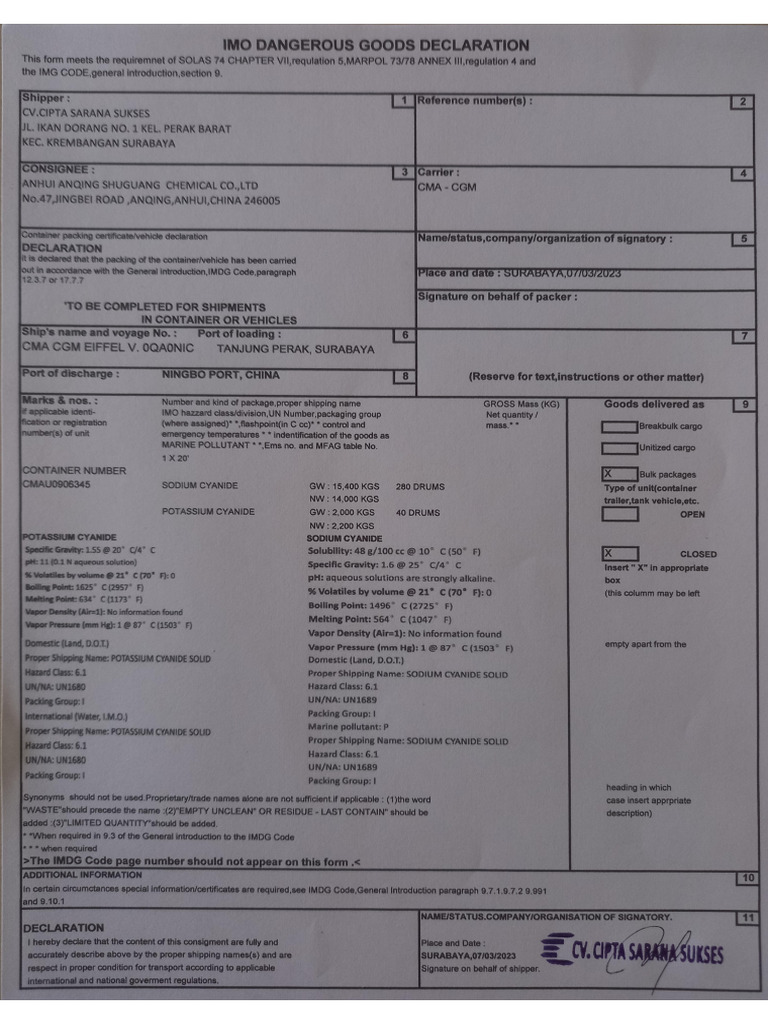 DG Declaration | PDF