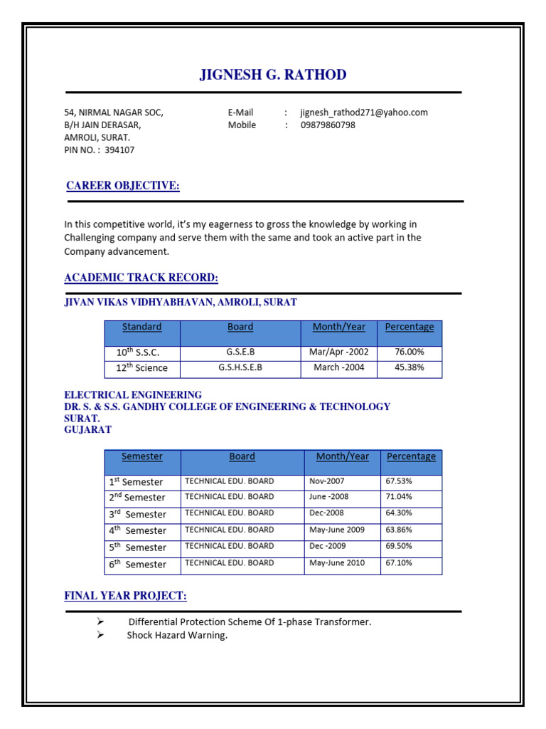Jignesh Rathod - Resume - Apna | PDF | Electrical Engineering | Electricity