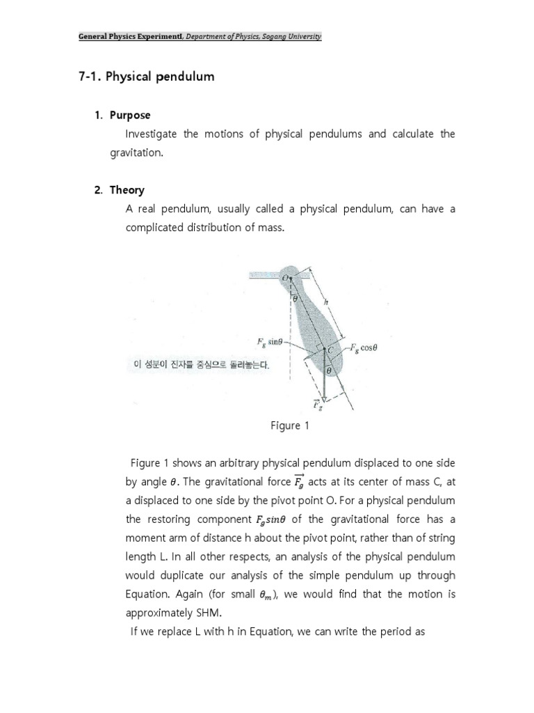 (Eng) 1-7 General Physics Laboratory1 (2020) | PDF | Mass | Pendulum