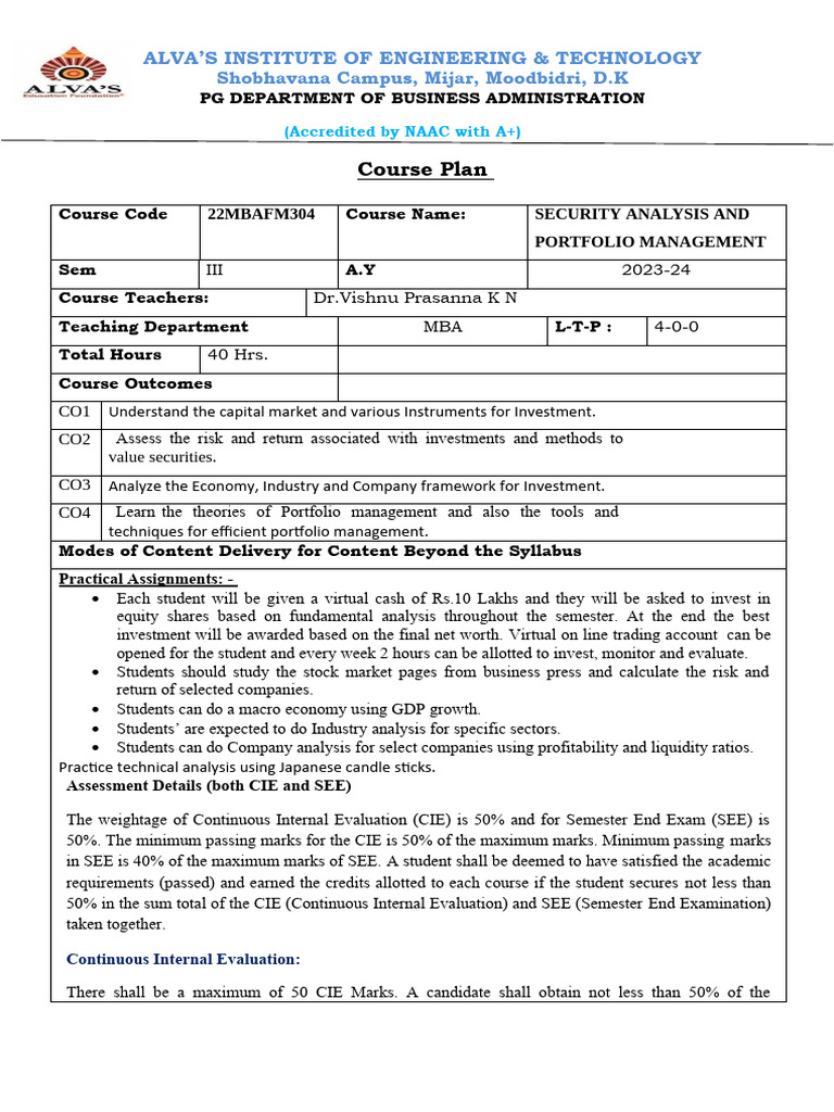 Sapm III Sem 2023-24 | PDF | Capital Asset Pricing Model | Investing Sapm III Sem 2023-24 | PDF | Capital Asset Pricing Model | Investing