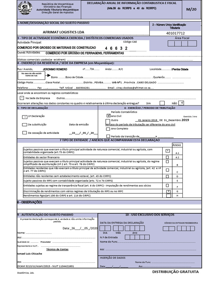 Modelo 20 Declaration 2 | PDF | Contabilidade | Economias