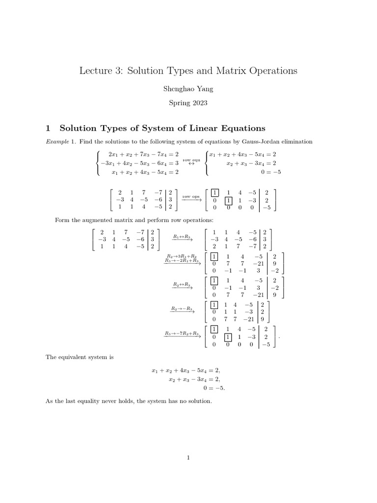 Notes 03 | PDF | System Of Linear Equations | Matrix (Mathematics)