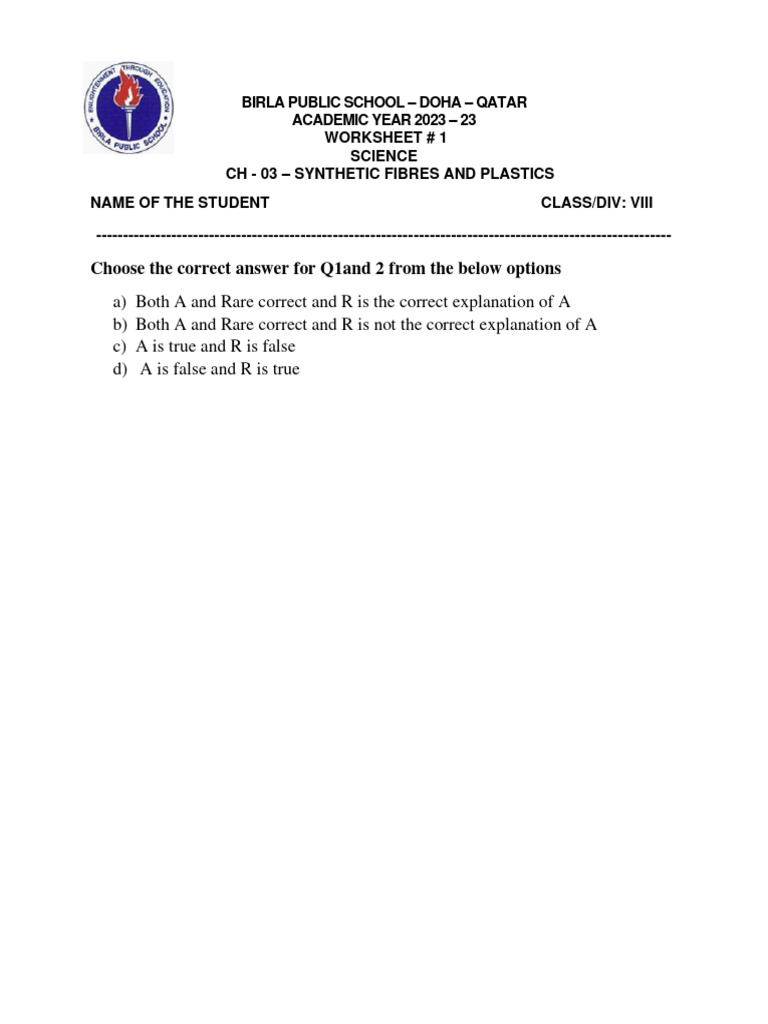 Class 8 Worksheet on Synthetic Fibres | PDF | Plastic | Fibers