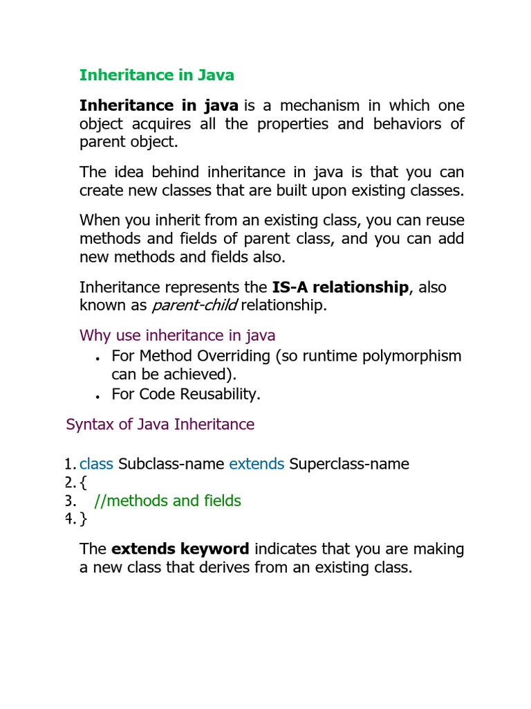 Inheritance in Java | PDF | Inheritance (Object Oriented Programming ... Inheritance in Java | PDF | Inheritance (Object Oriented Programming ...