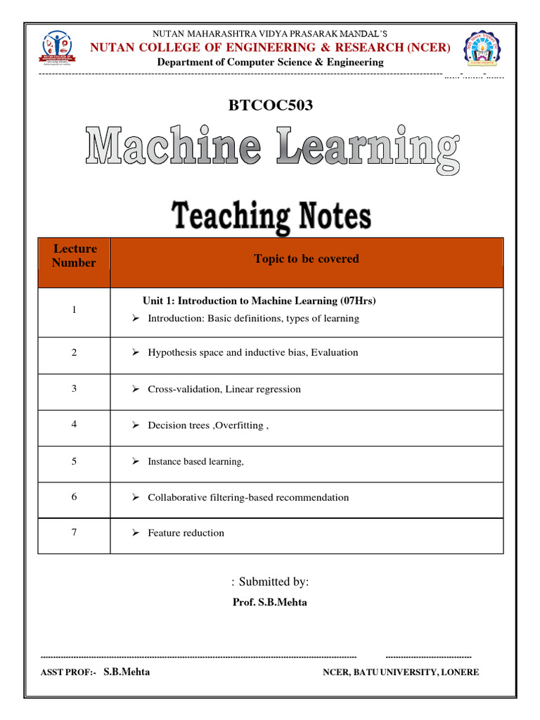 Unit 1 Introduction of Machine Learning Notes | PDF | Machine Learning ...
