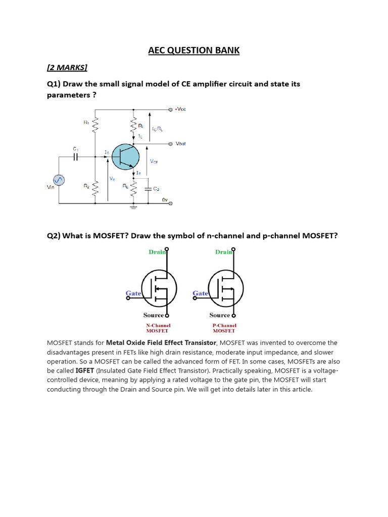 Aec Question Bank | PDF | Field Effect Transistor | Mosfet