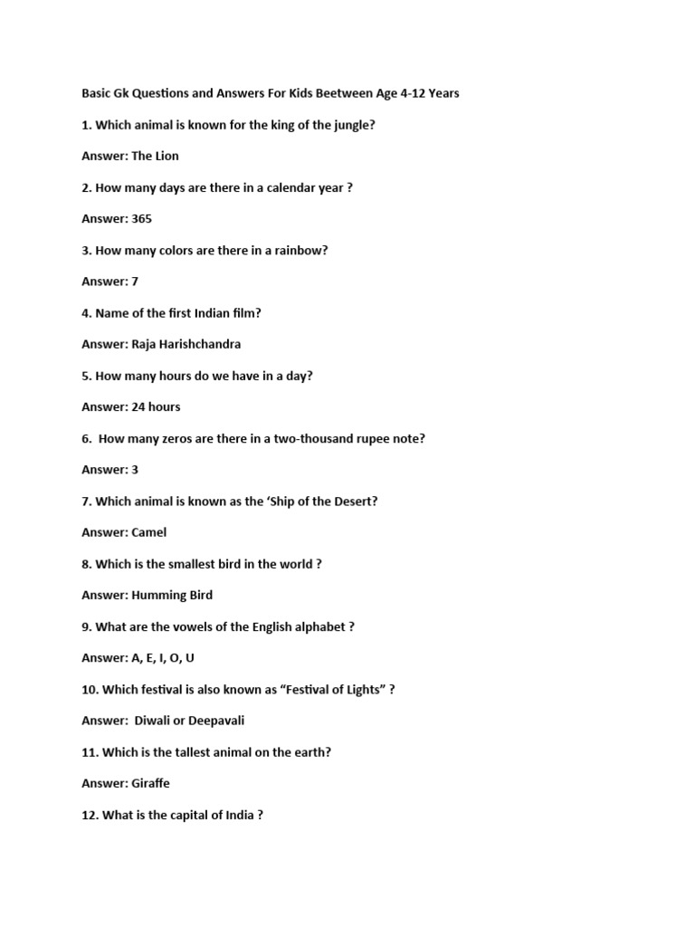 Gk_Questions_For_Kids_Basic_Gk_for_Class | PDF