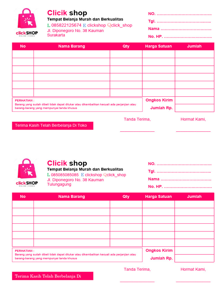 09 Contoh Nota Toko Online | PDF