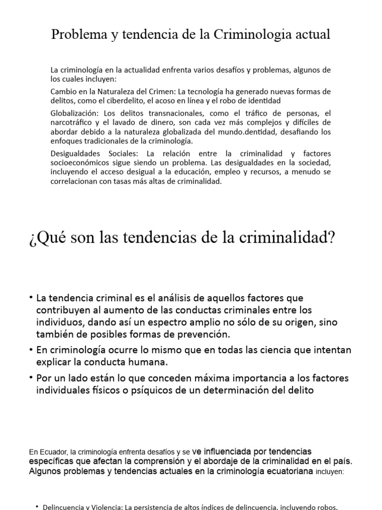 Problema y Tendencia de La Criminologia Actual | PDF | Criminología | Crímenes