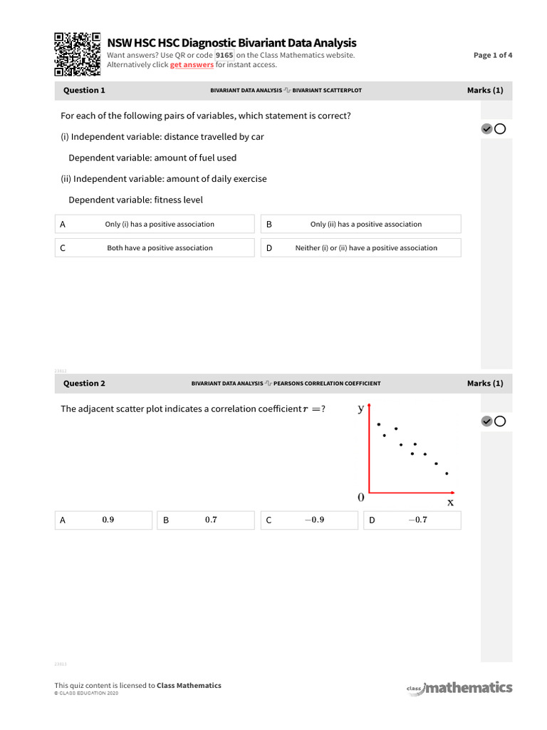 NSW HSC HSC Diagnostic Bivariant Data Analysis 52351 | PDF | Scatter ...