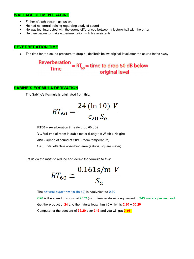 Sabine's Formula (Detailed Computation) | PDF | Acoustics | Classical ...