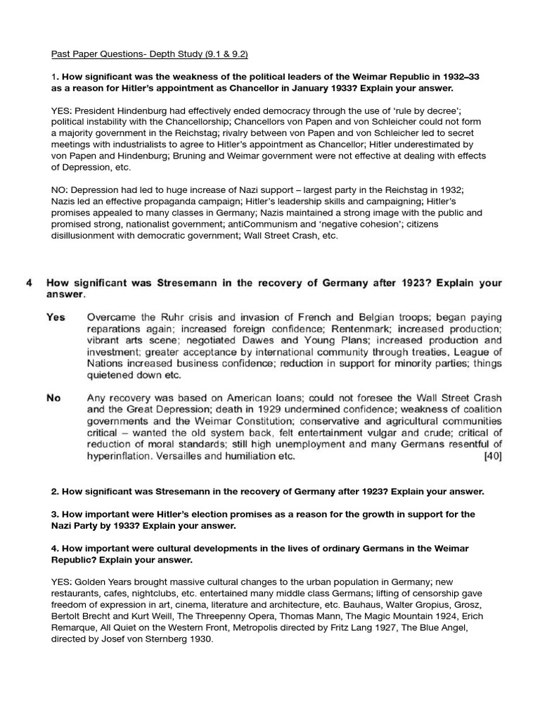 German Depth Study - Past Papers | PDF | Weimar Republic | Nazi Germany