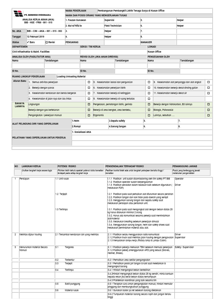 FORM AKA ( JSA) Unloading | PDF