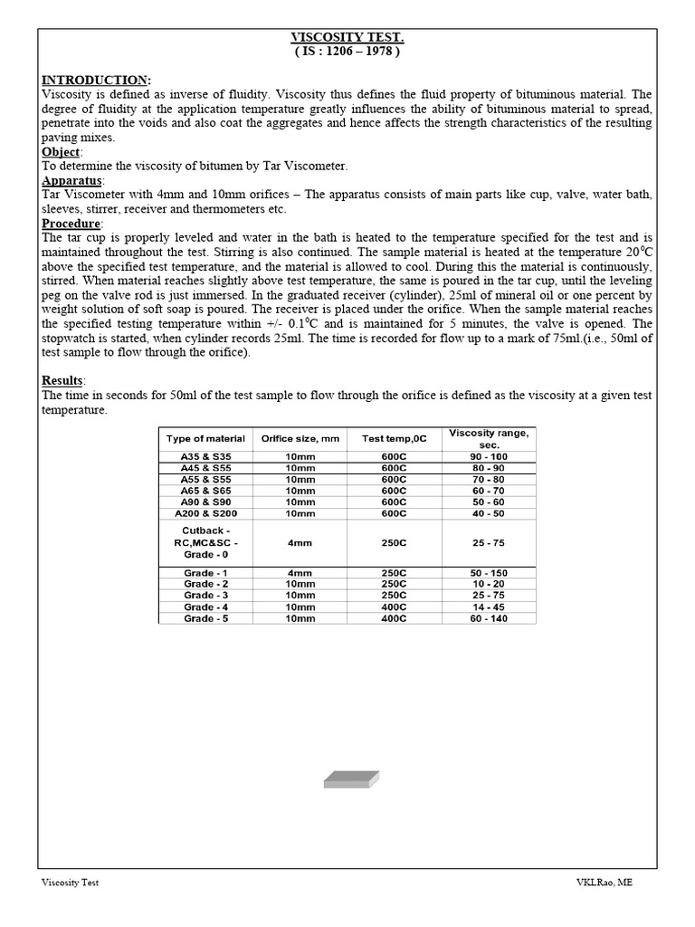 Bitumen Viscosity Test Procedure | PDF