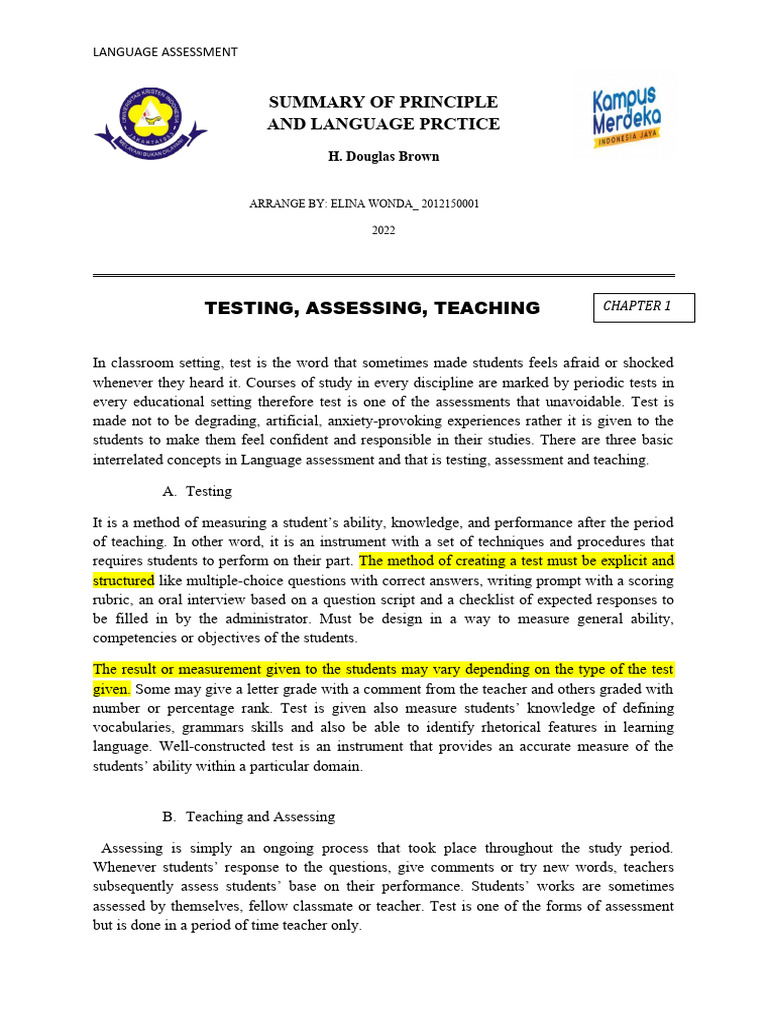0000 Summary of D. Brown's Assessment | PDF | Educational Assessment ...